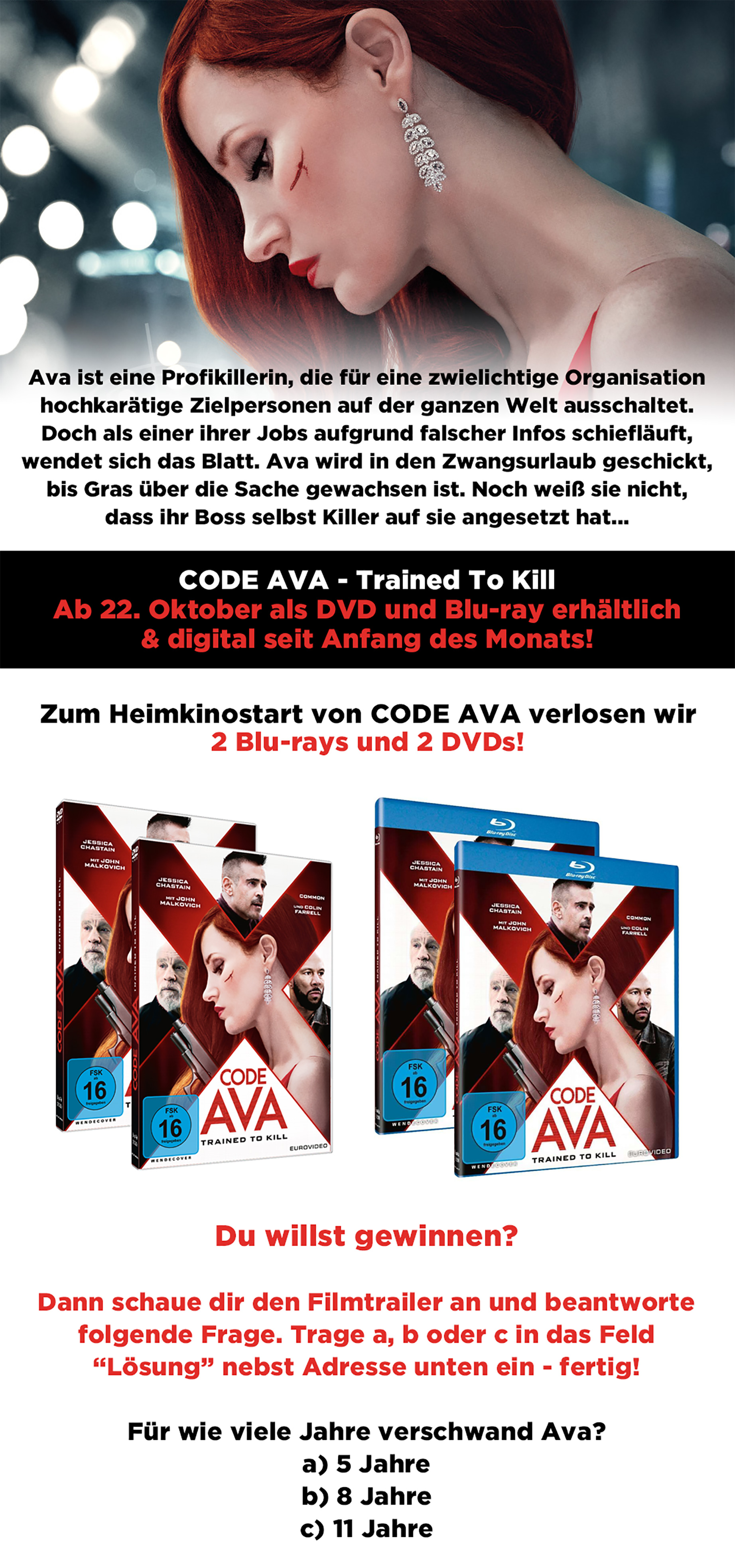 Blu-rays und DVDs zu "Code AVA" mit Chastain und Farrell zu gewinnen! | Moviejones